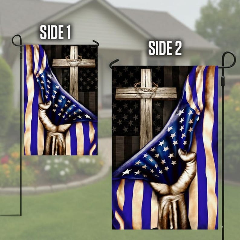 Thin Blue Line Christian Cross Garden Flag, Law Enforcement Decor ...