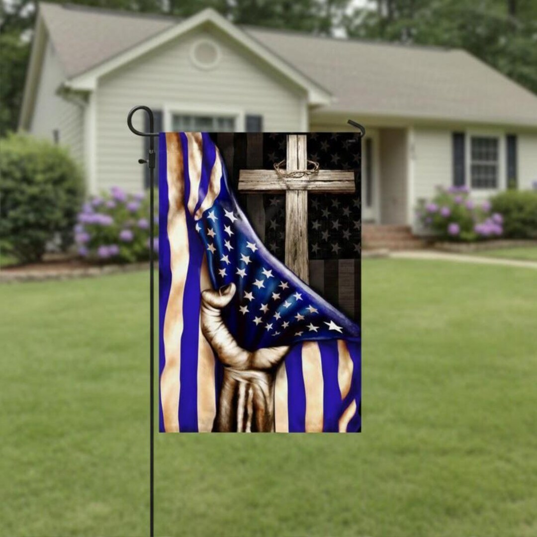 Thin Blue Line Christian Cross Garden Flag, Law Enforcement Decor ...