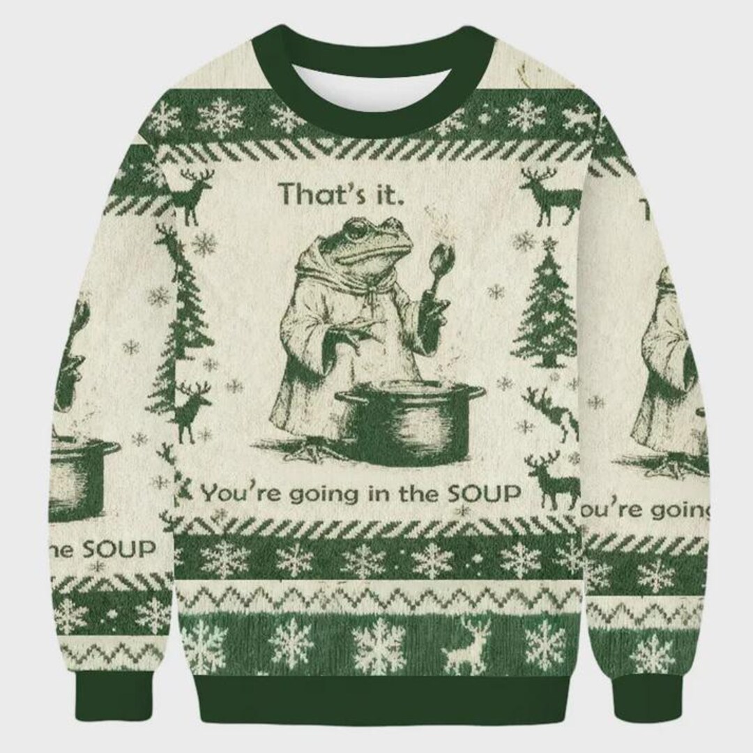 That's It You're Going in the Soup Ugly Christmas Sweater, Funny Frog ...