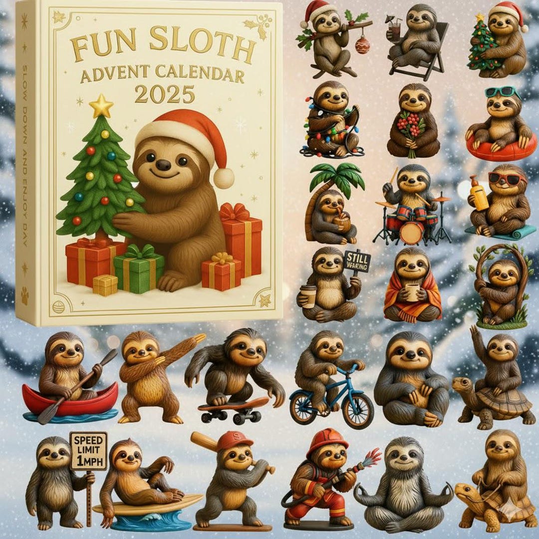 Funny Sloth Christmas Advent Calendar Ornaments, Sloth Christmas ...