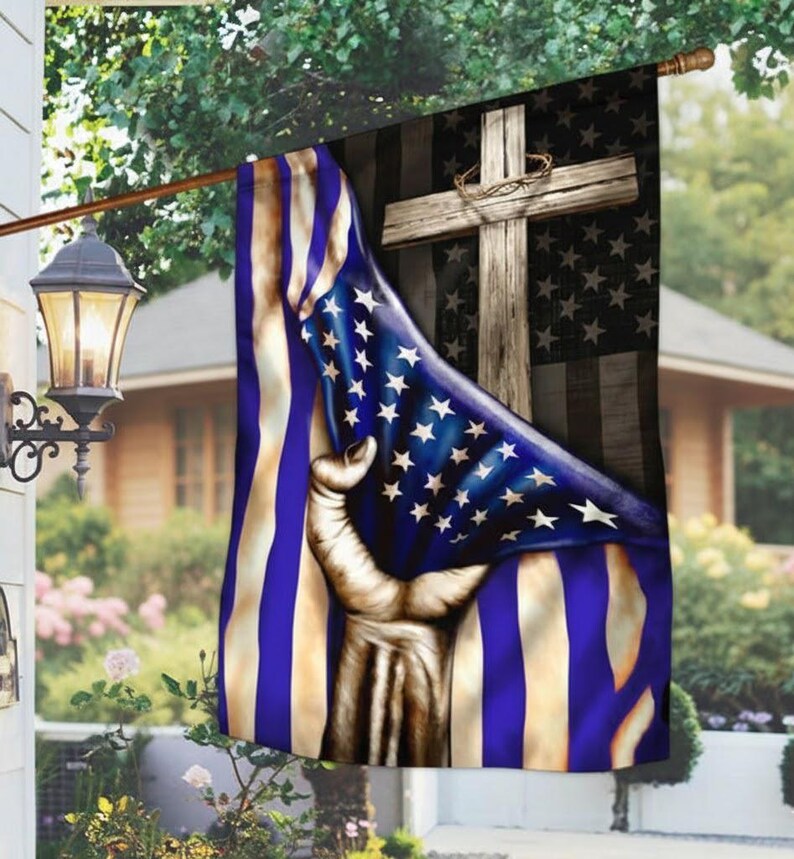 Thin Blue Line Christian Cross Garden Flag, Law Enforcement Decor ...
