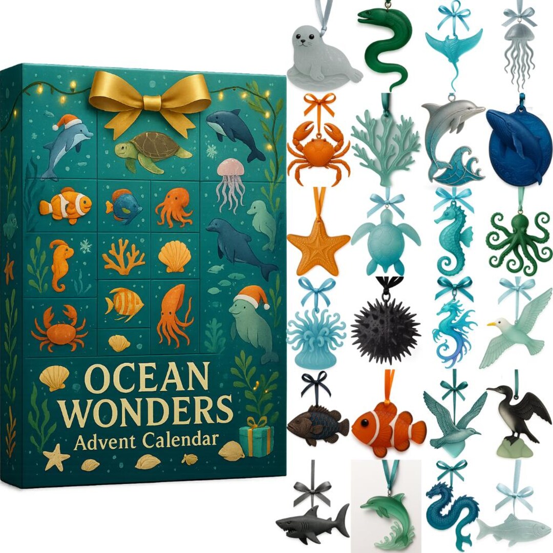Sea Animals Christmas Advent Calendar Ornaments, Ocean Christmas ...