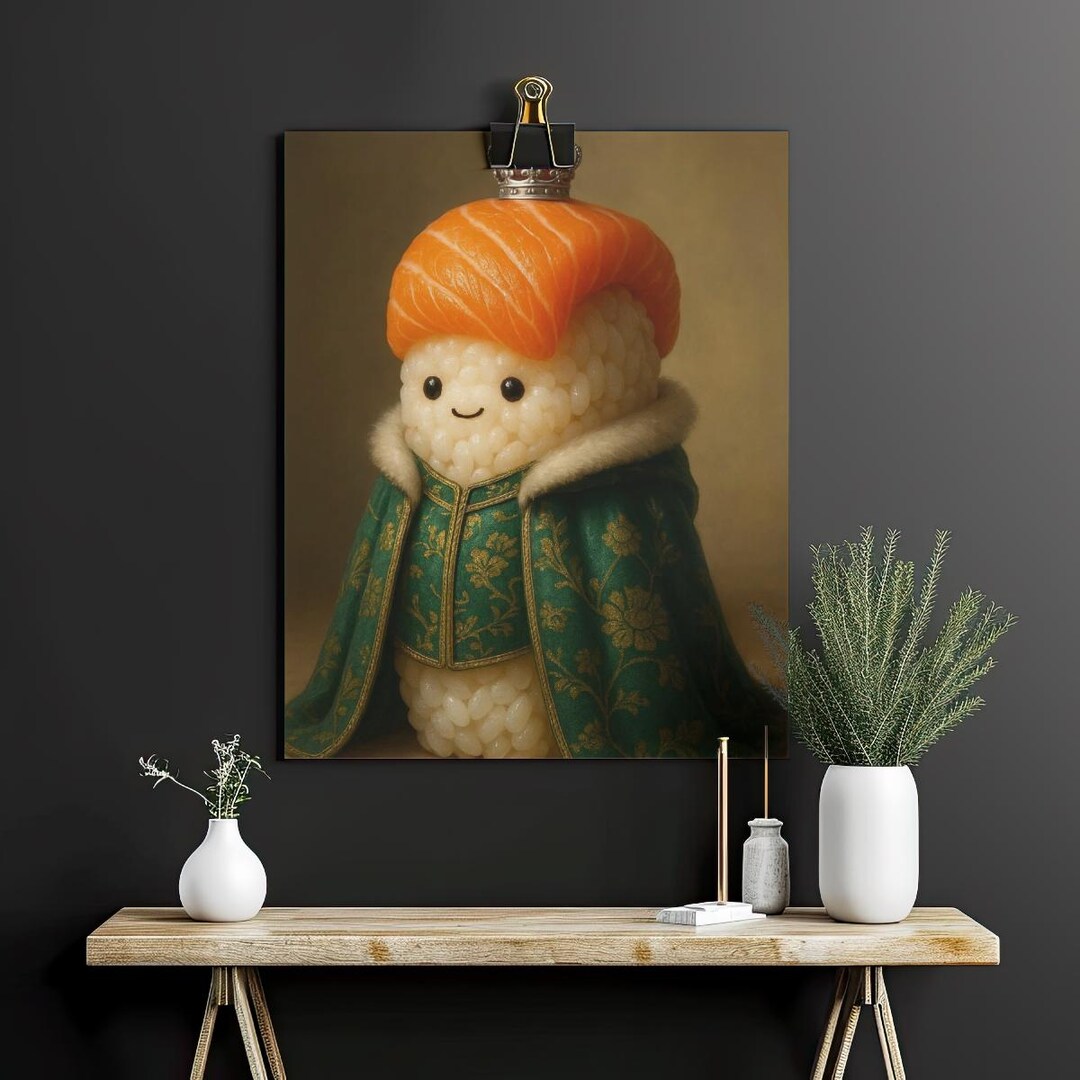 Sushi Emperor Portrait Poster – Cute Royal Nigiri Art Print – Baroque ...