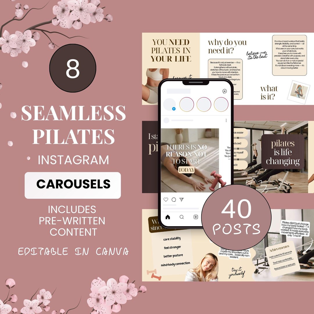 Pilates Instagram Carousel Templates: Editable Canva Social Media ...