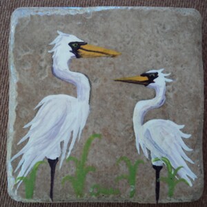 Hand painted Egrets Coaster | Etsy