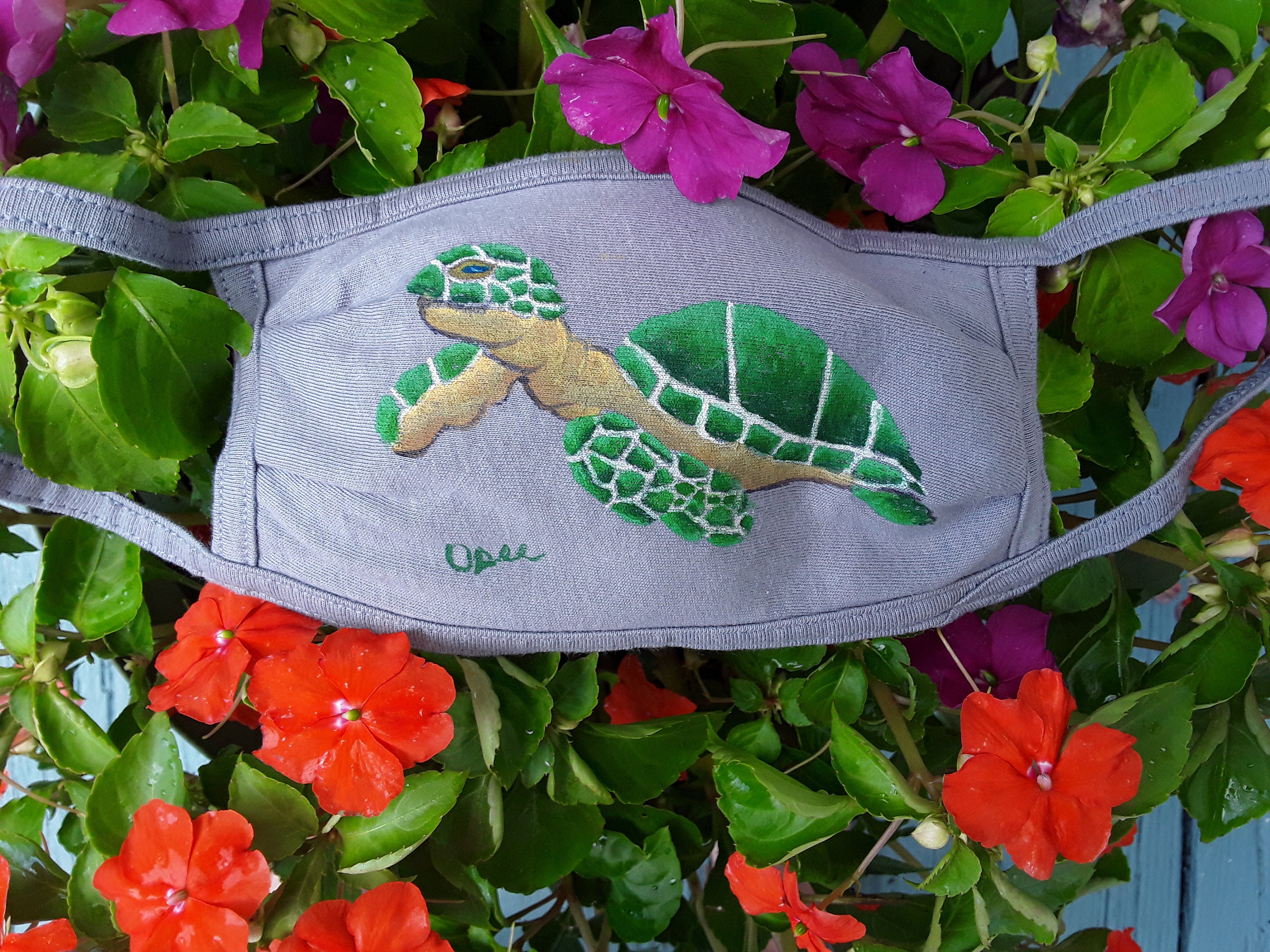 Hand Painted Comfy Sea Turtle Face Mask - Etsy