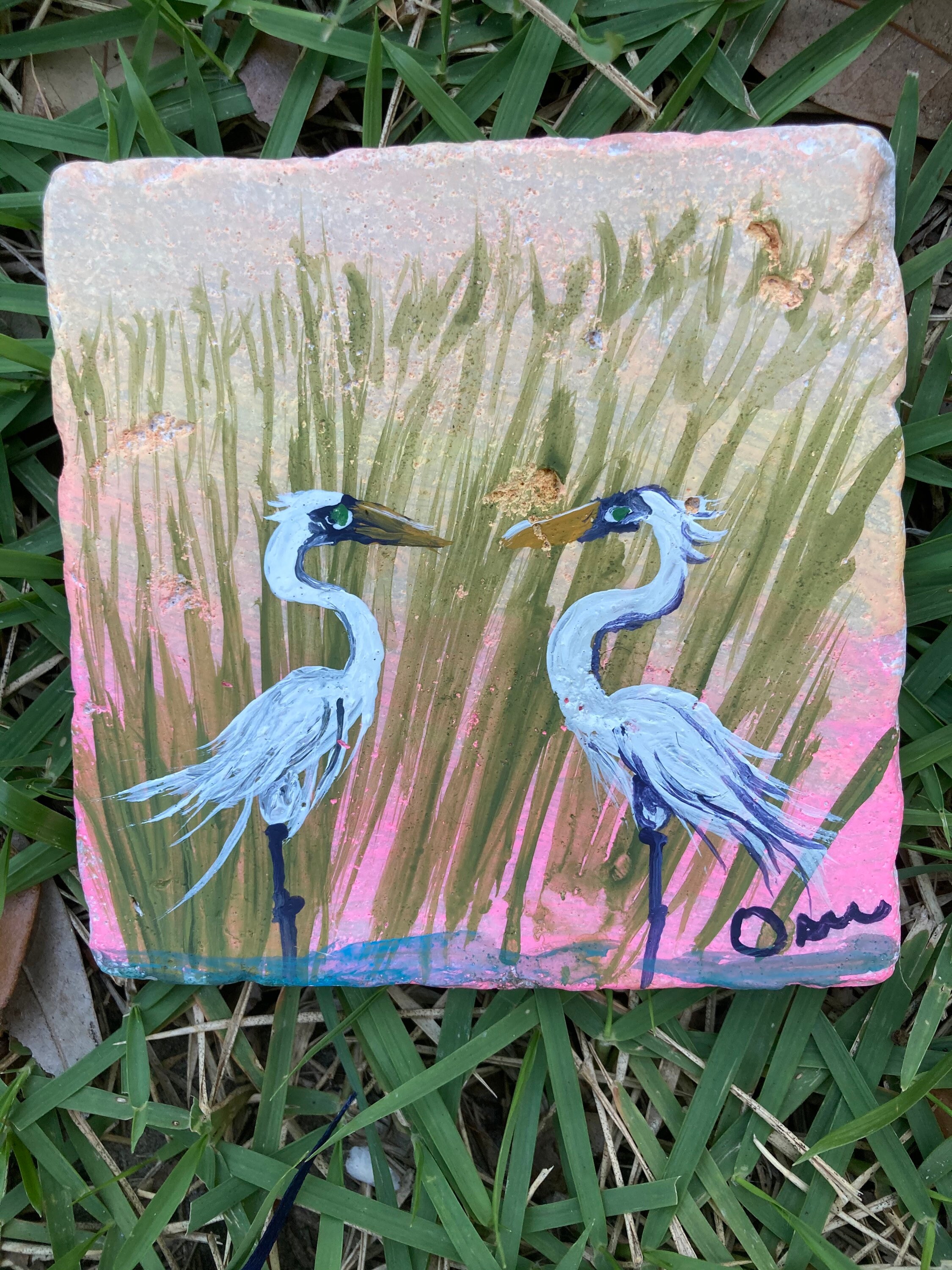 Hand Painted Egrets Coaster - Etsy