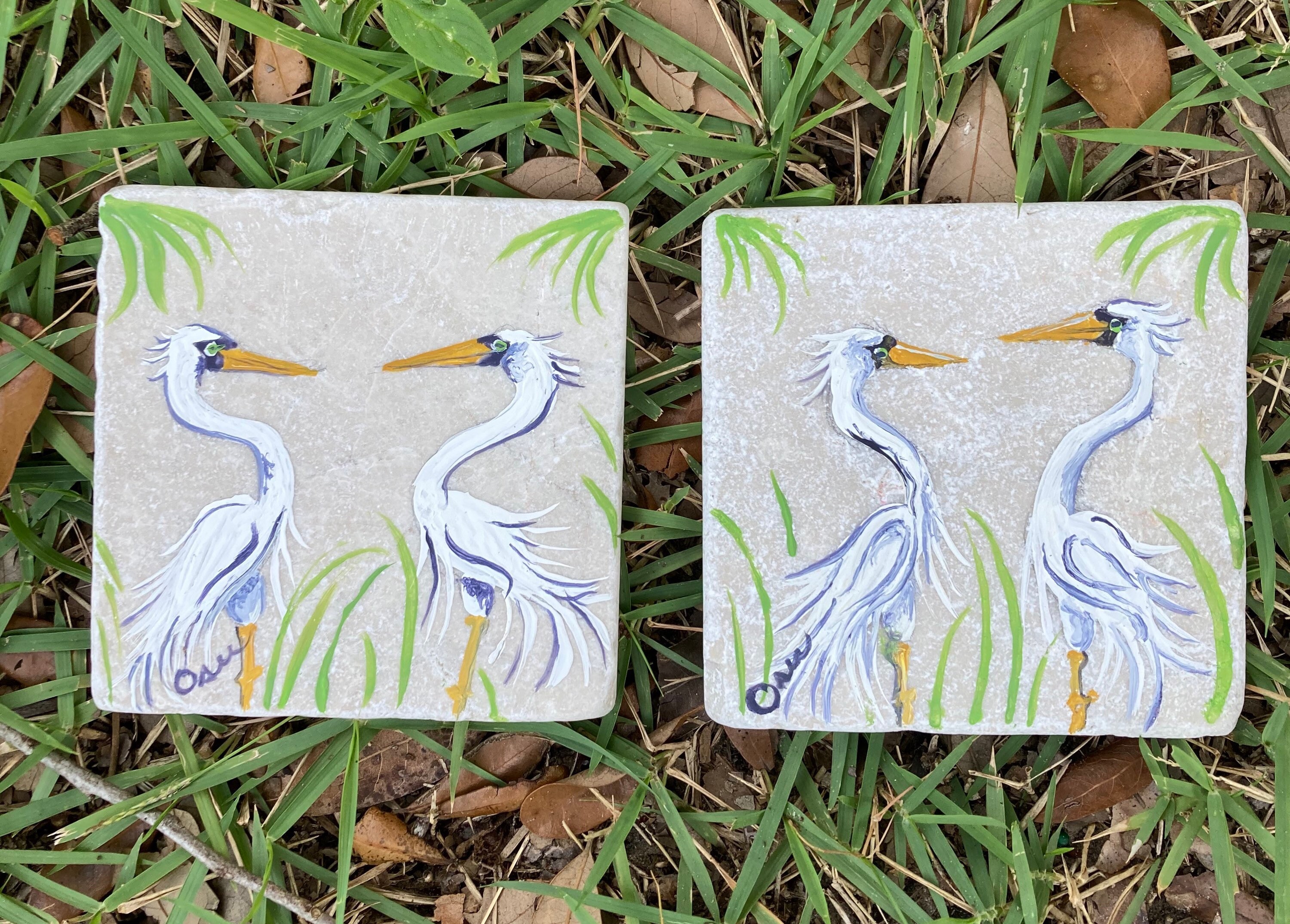 Hand Painted Egrets Coaster - Etsy