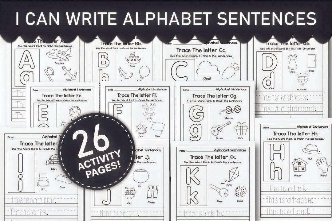 I Can Write Alphabet Sentences Worksheet | A–Z Sentence Writing ...