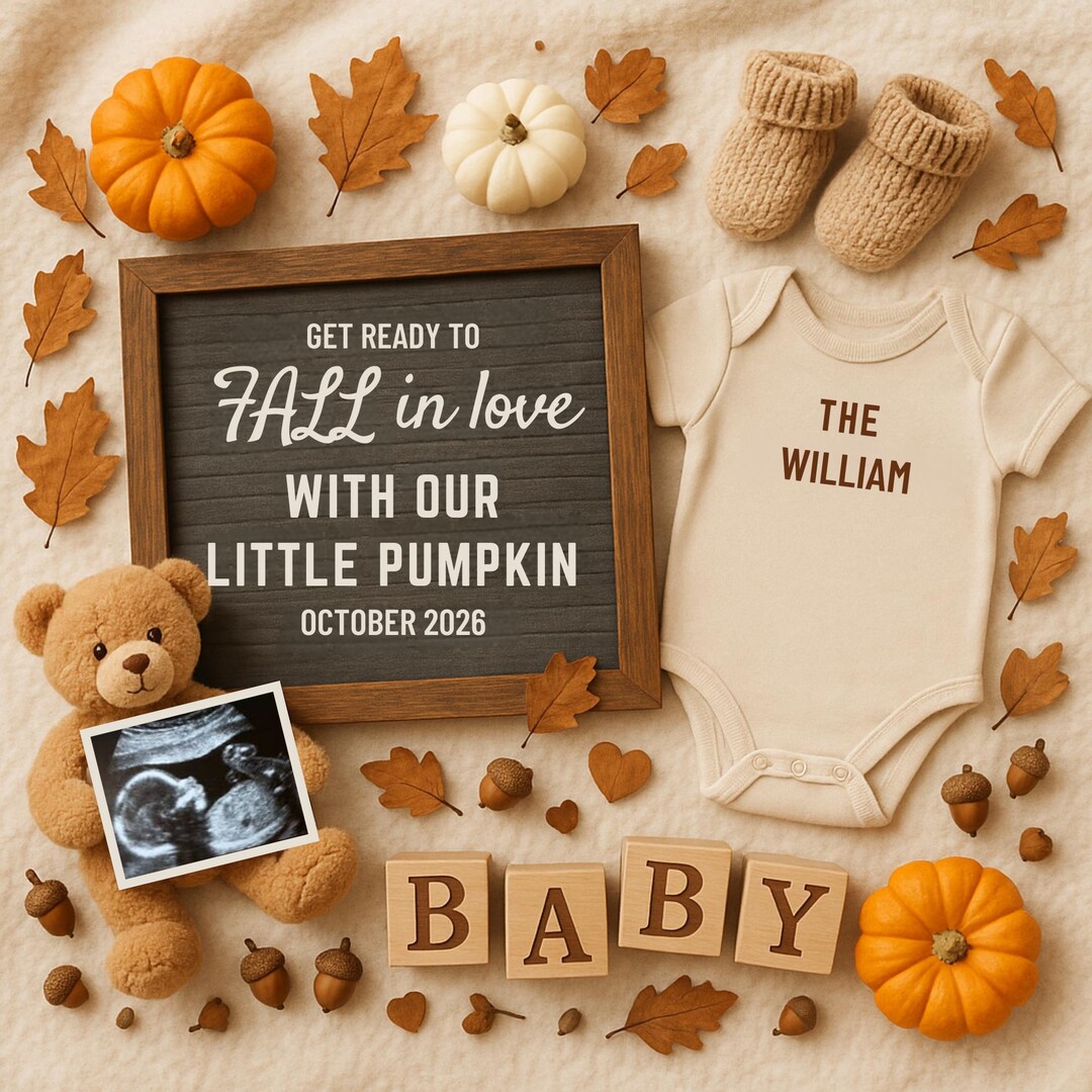 Fall Pregnancy Announcement Template, Editable Digital Download, Baby ...