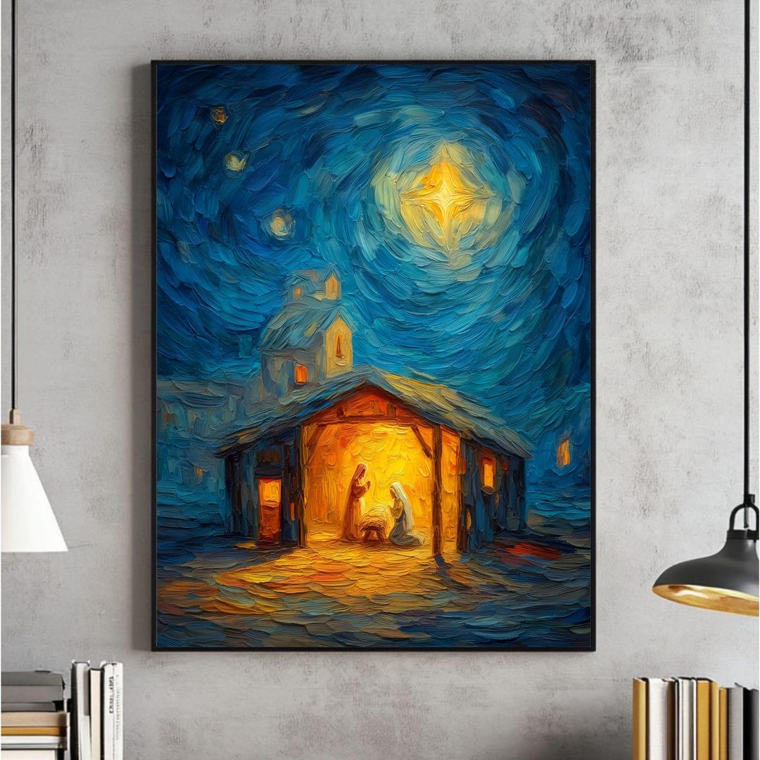 Nativity Scene Wall Art, Christmas Nativity Print, Christian Poster ...