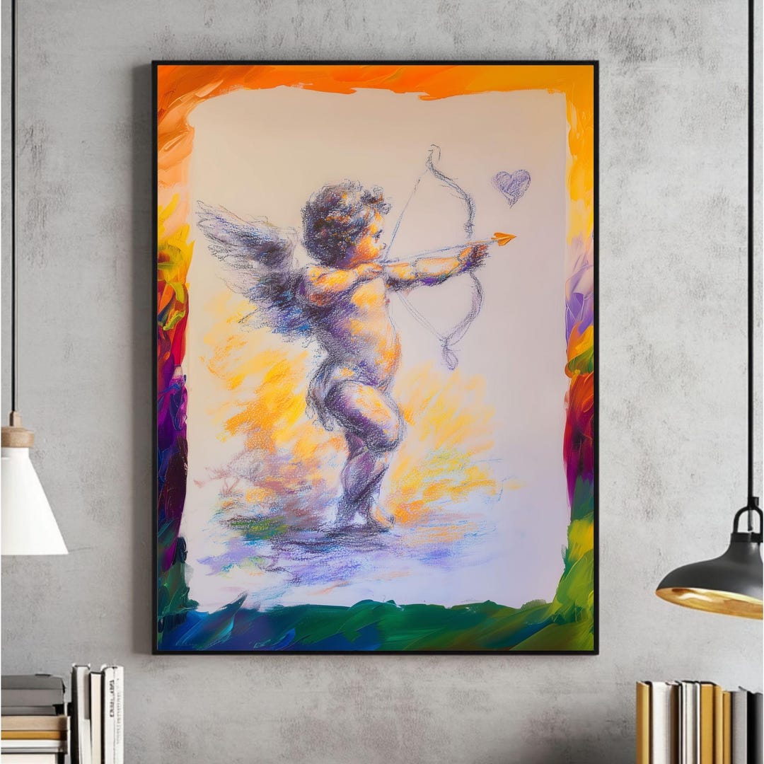 Vintage Cupid Sketch Digital Wall Art, Minimalist Love Print, Antique ...