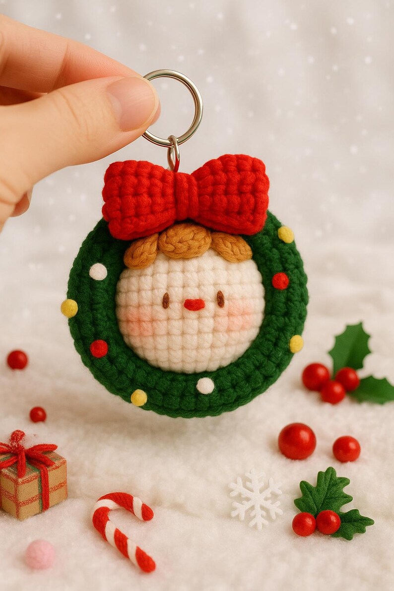 Crochet Christmas Wreath Keychain: Handmade Amigurumi Holiday Charm - Etsy