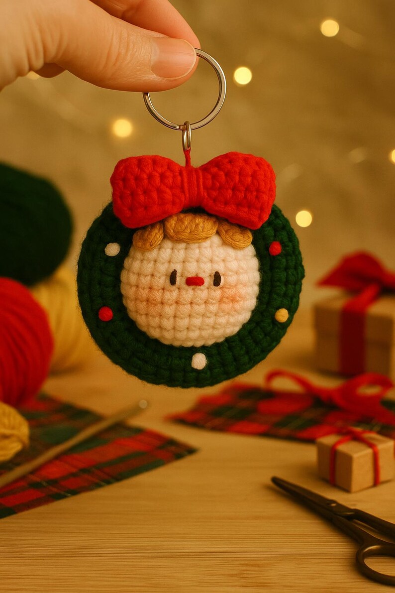 Crochet Christmas Wreath Keychain: Handmade Amigurumi Holiday Charm - Etsy