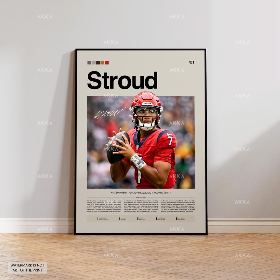 C.J. Stroud Poster, Stroud Texans Print, Framed Stroud Texans Art ...