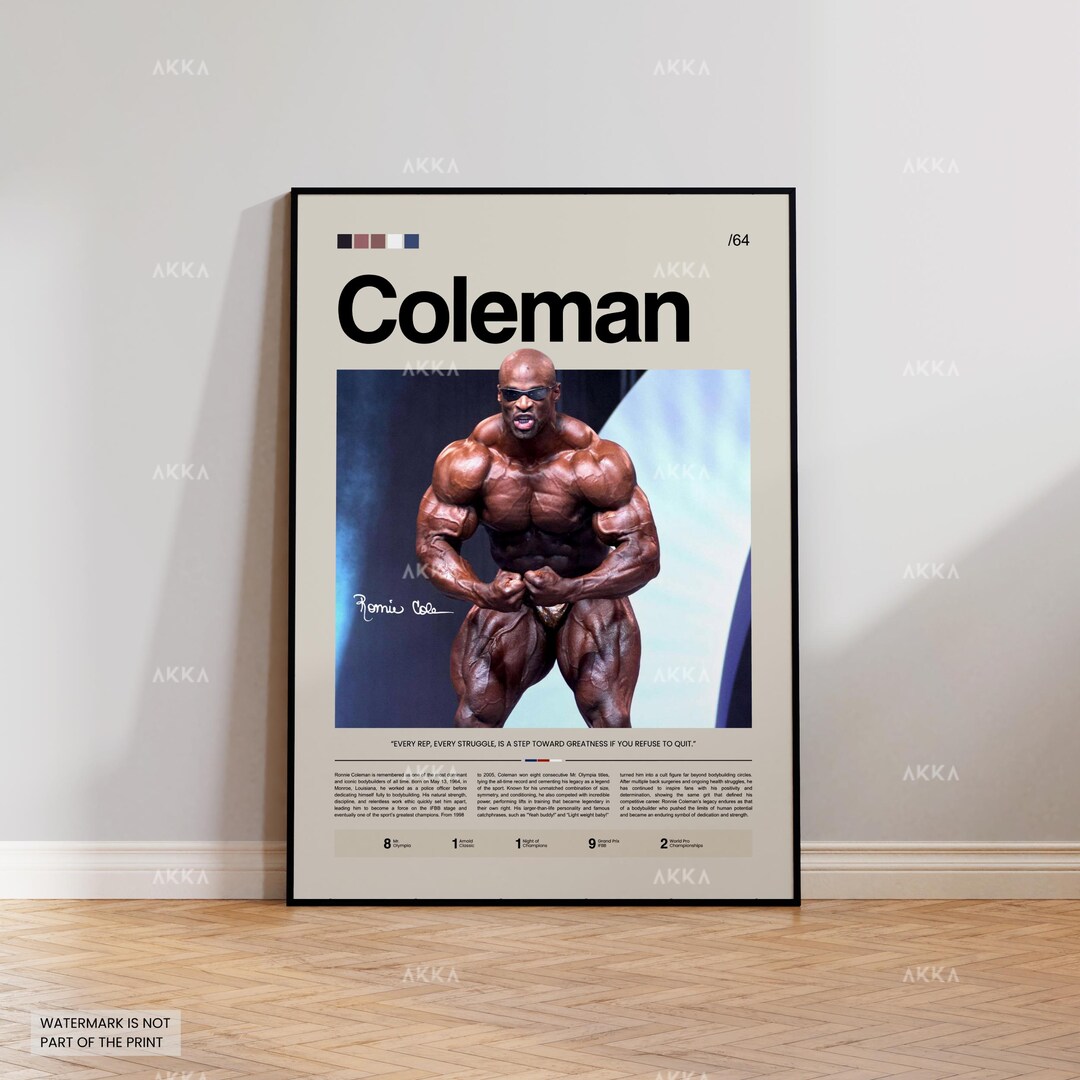 Ronnie Coleman Poster, Mister Olympia Wall Art, Bodybuilding Gym Print ...