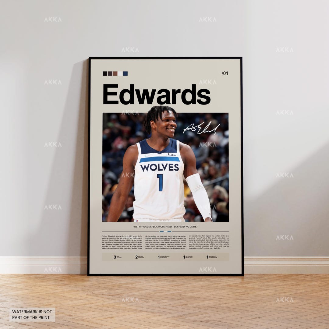 Anthony Edwards Poster, Edwards Timberwolves Print, Framed Edwards ...
