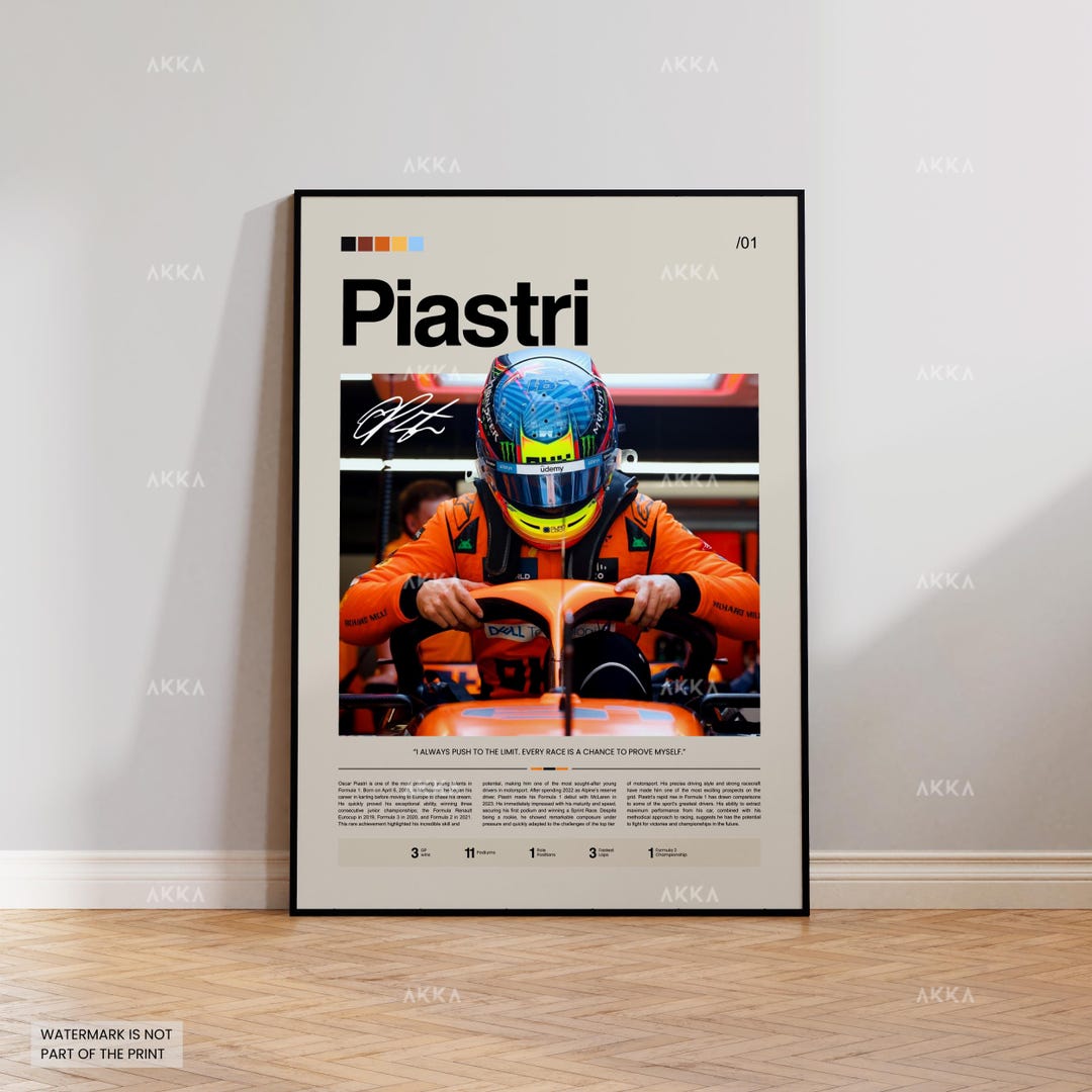 Oscar Piastri Poster, Piastri Mclaren Wall Art, Framed Mclaren F1 Print ...