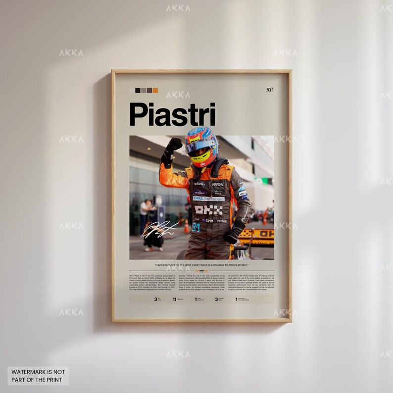 Oscar Piastri Poster, Piastri Mclaren Wall Art, Framed Mclaren F1 Print ...