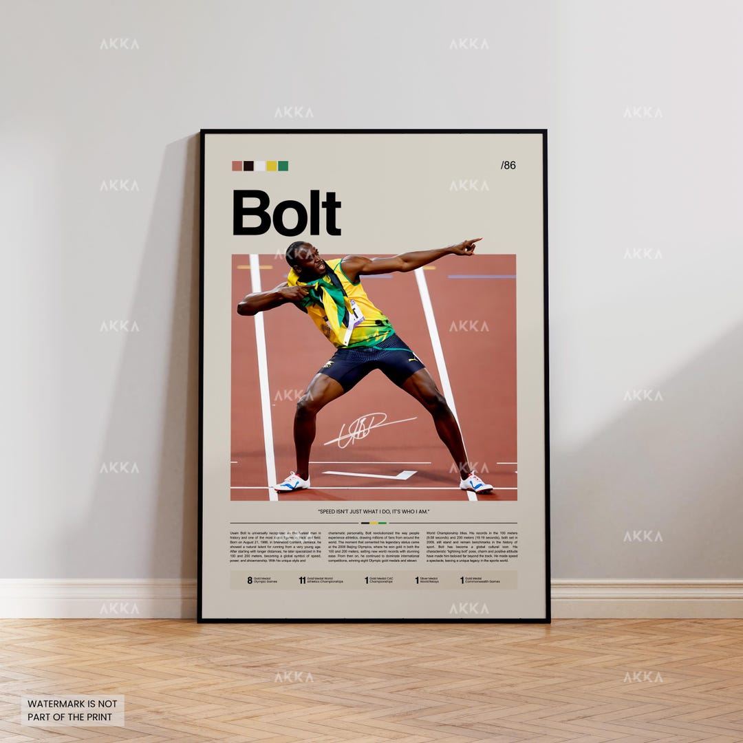 Usain Bolt Poster, Usain Bolt Decor, Framed Bolt Print, Track and Field ...
