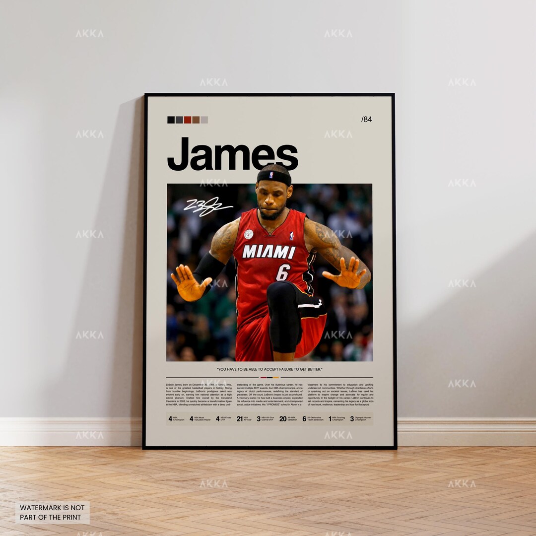 Lebron James Poster, Miami Heat Wall Art, Framed NBA Print Decor - Etsy