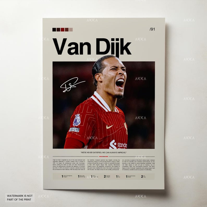 Virgil Van Dijk Liverpool FC Poster, Framed Soccer Print - Etsy