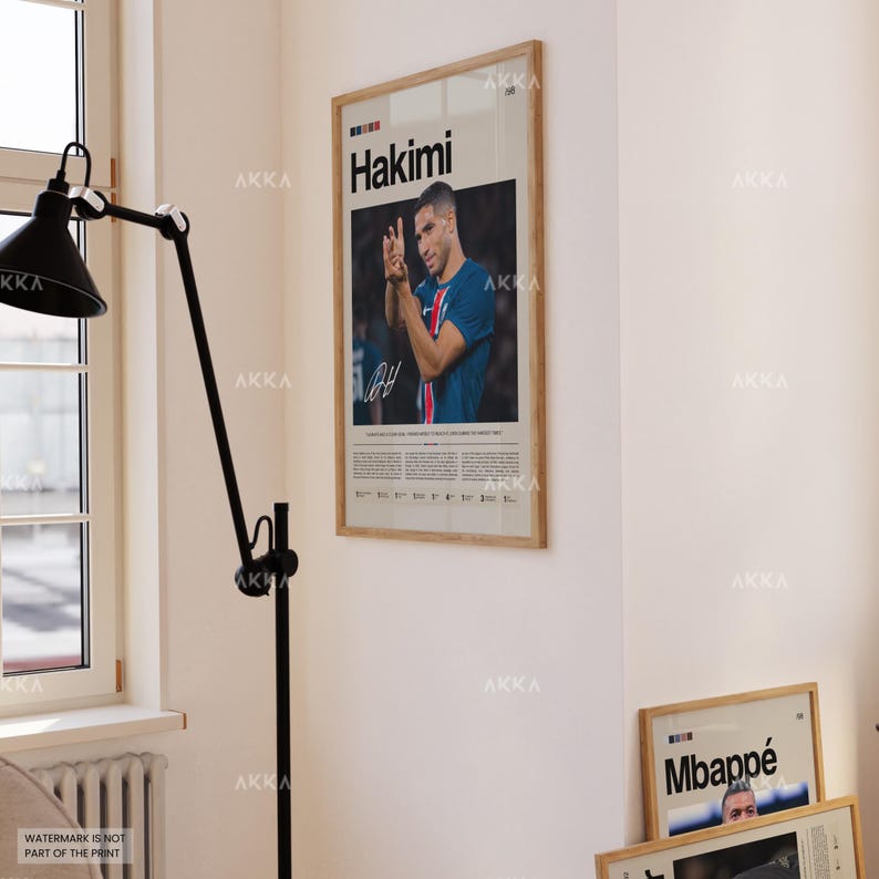 Achraf Hakimi Poster, Hakimi PSG Wall Art, Framed Hakimi Print, Paris ...