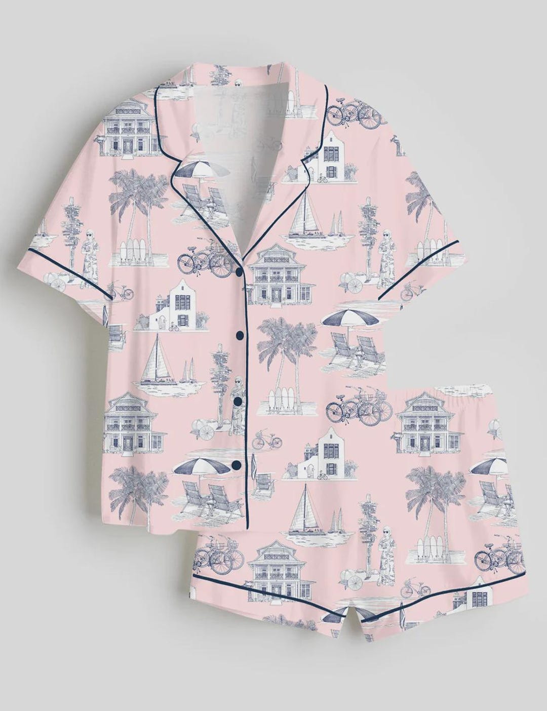 Women’s Florida Travel Satin Pajama Set, Vacation Print Sleepwear ...