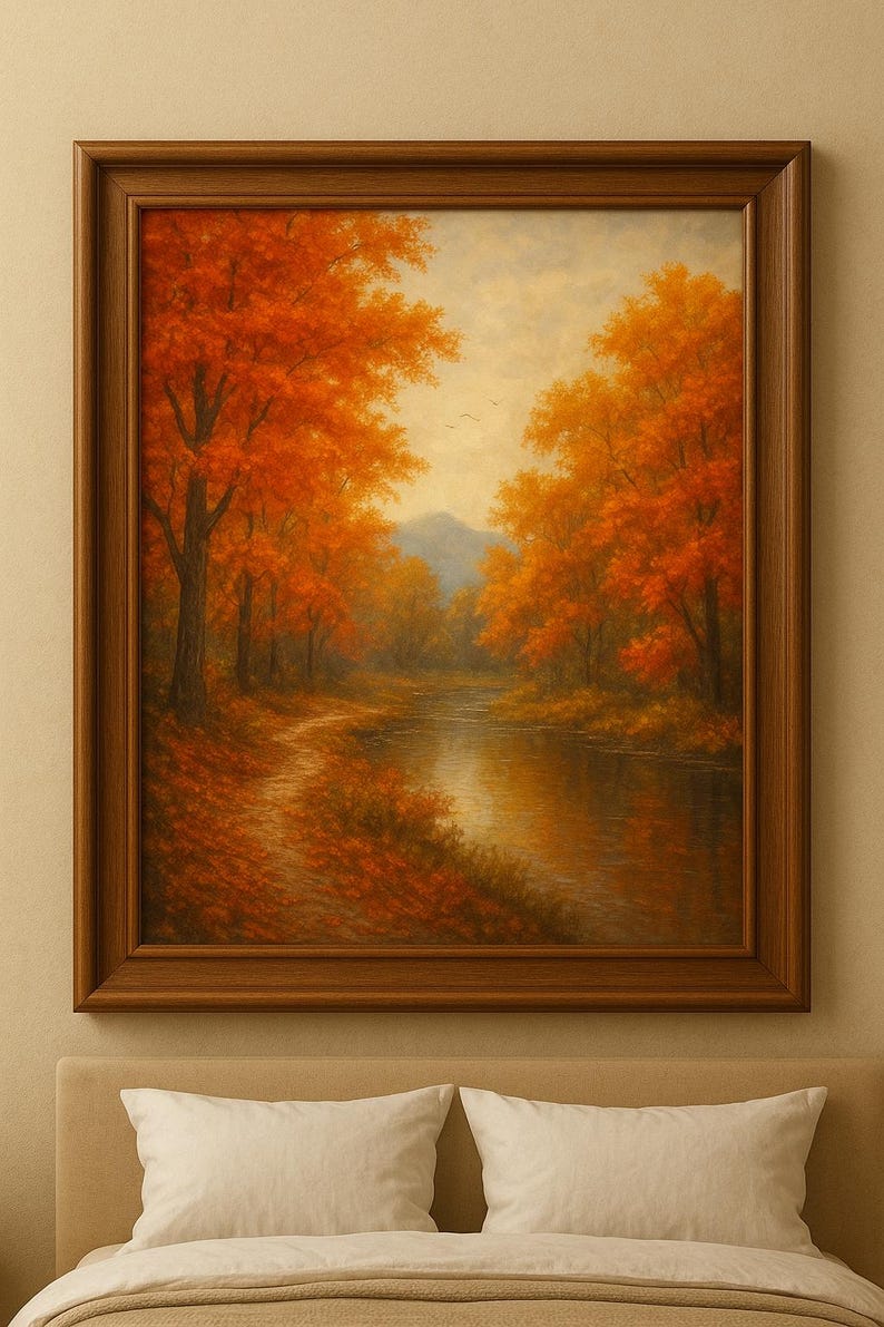 Autumn Forest River Painting: Tranquil Fall Landscape Art (digital ...
