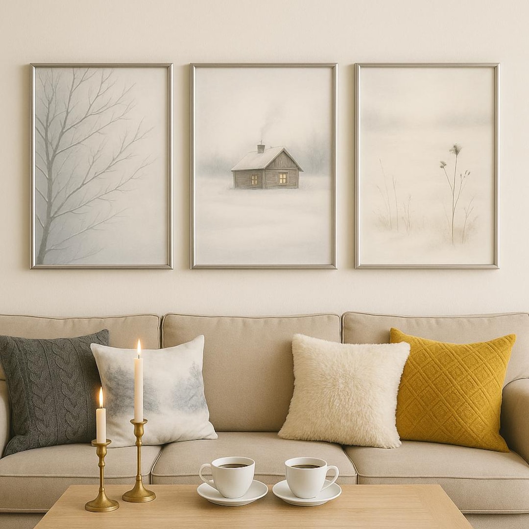 Nordic Winter Landscape Print Set: Cabin & Nature Tryptych (A2 Digital ...
