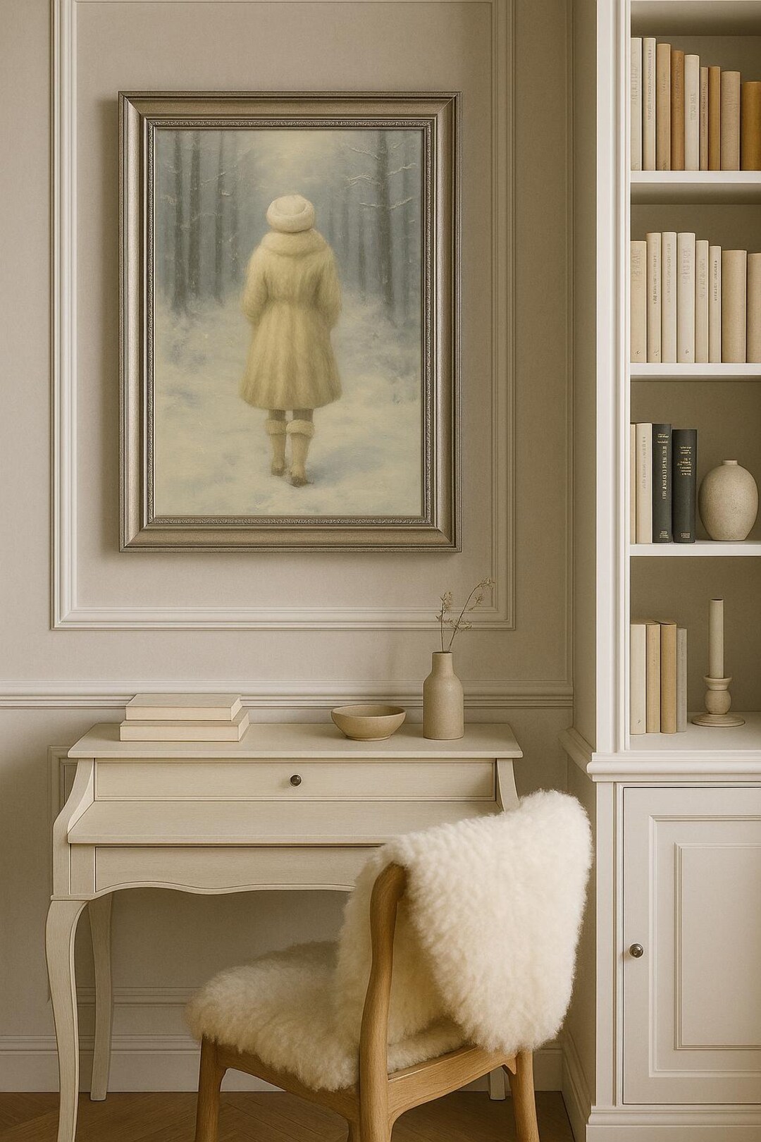 Winter Lady in Snowy Forest Art Print – Vintage Nordic Decor (A3 ...