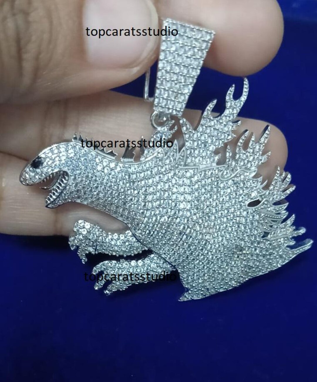 Men’s 3 Ct Moissanite Godzilla Pendant in 14k White Gold Plated ...