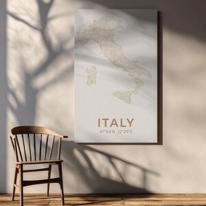 Minimalist Italy Map Art Print: Modern Vintage Travel Poster. - Etsy