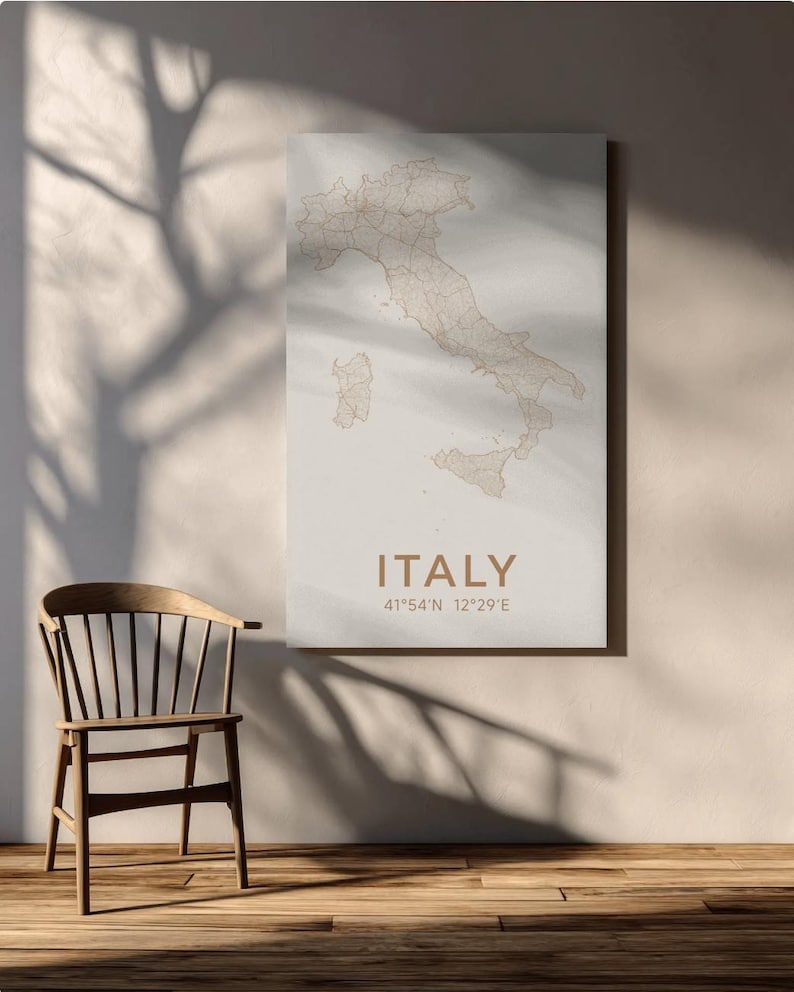Minimalist Italy Map Art Print: Modern Vintage Travel Poster. - Etsy