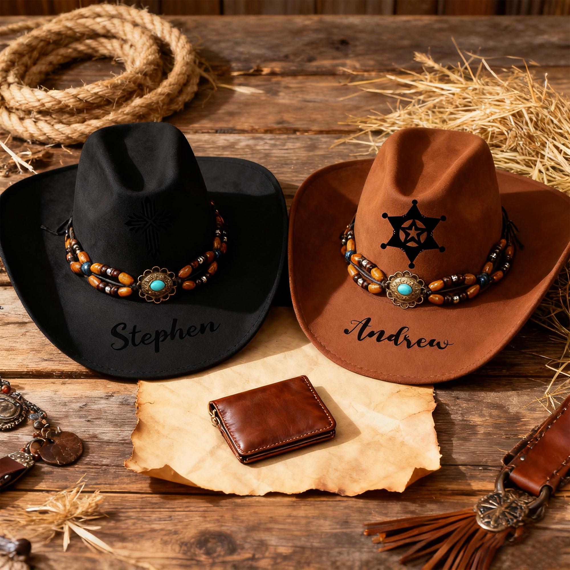 Personalized Burned Vegan Suede Cowboy Hat – Floral Carving, Custom ...