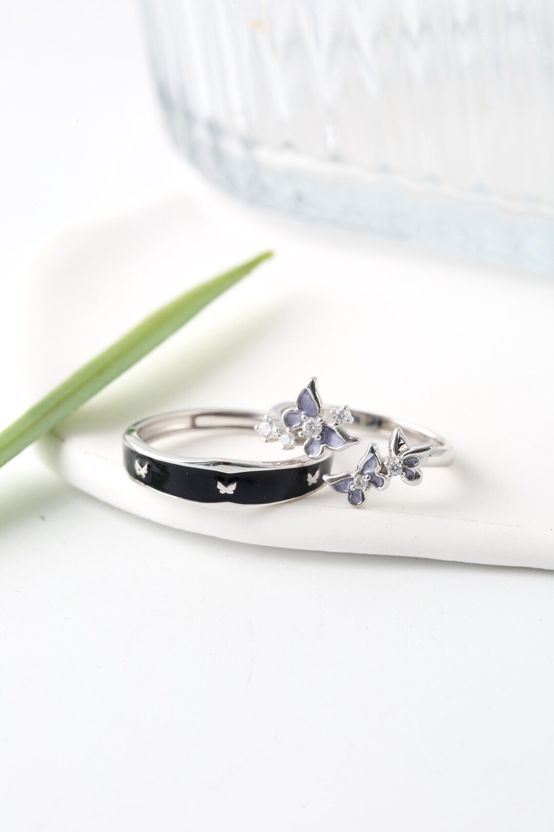 925 Sterling Silver Butterfly Couple Rings, Adjustable Matching Rings ...