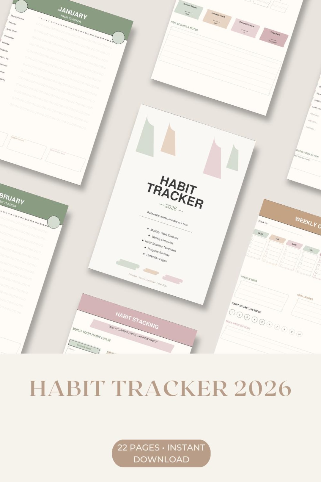 2026 Habit Tracker Printable | Monthly Habit Tracker | Weekly Check-in ...