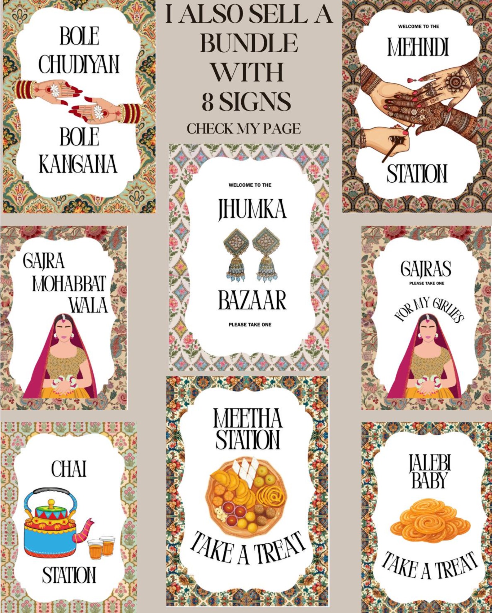 Jhumka Station Sign Mehndi Dholki Decor Printable Desi Wedding Sign ...