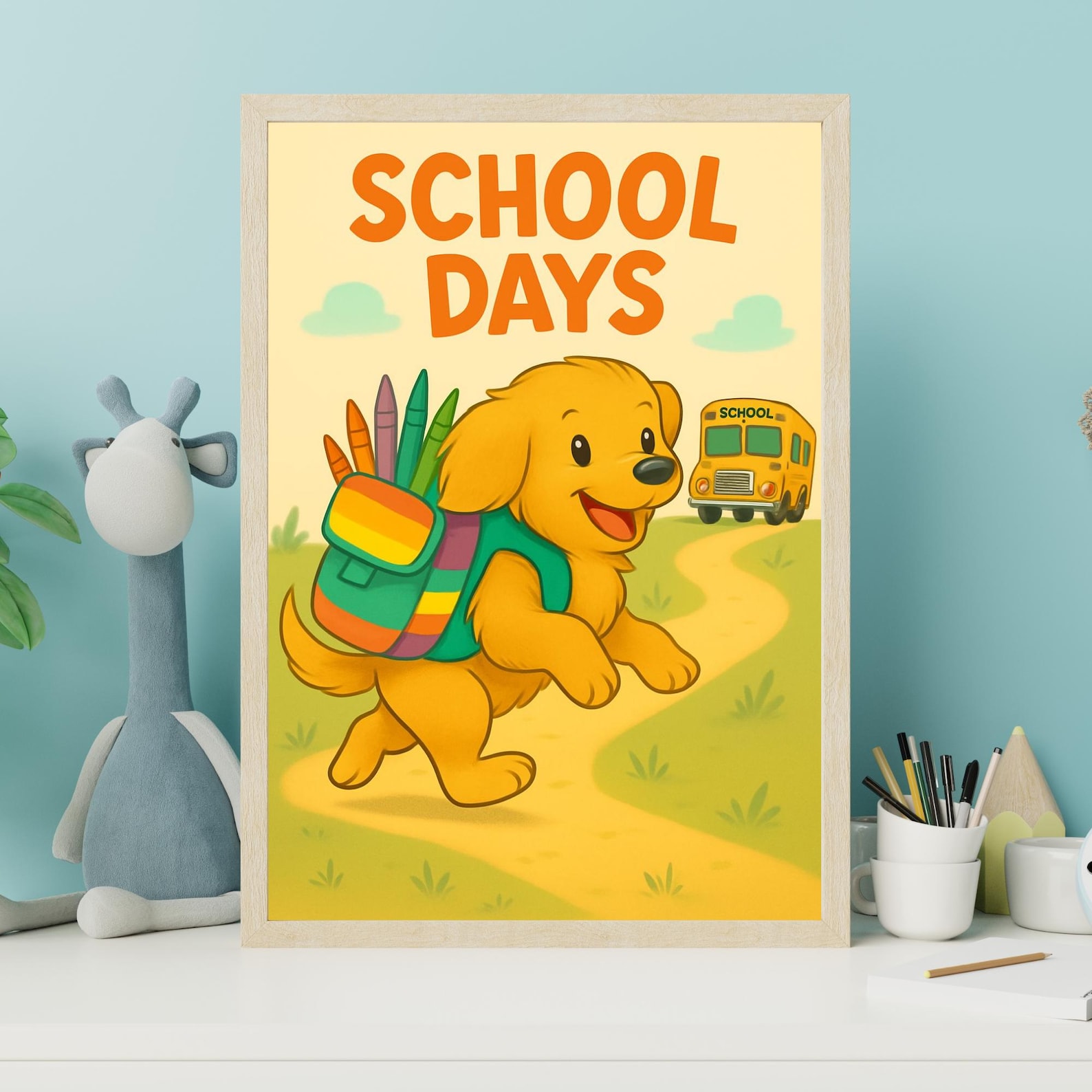 Golden Retriever Clipart: Back to School Puppy With Backpack PNG ...
