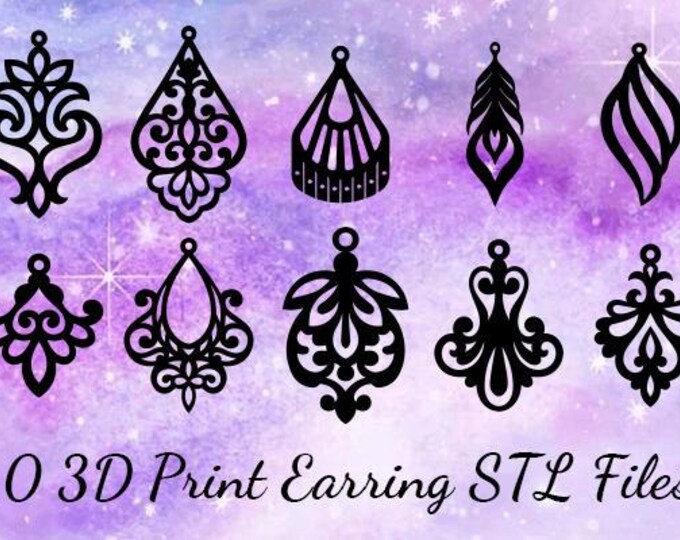 10 Earring STL Files, Teardrop Earring 3D Print Models, Dangle Earring ...