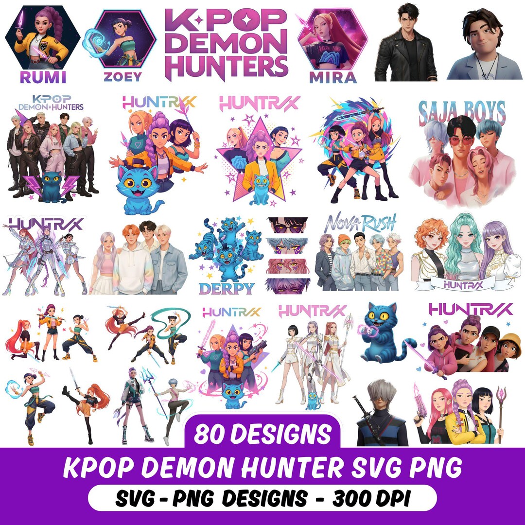 Huntrix Kpop Demon Hunters PNG SVG, Kpop Idol Group Shirt Design, Girl ...