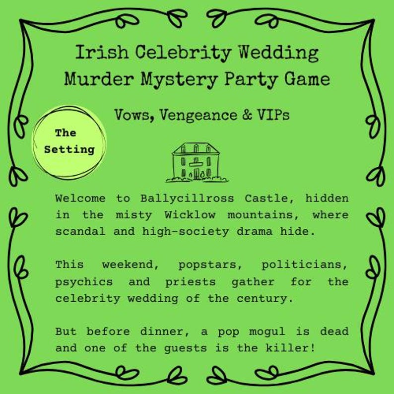 Irish Celebrity Wedding Murder Mystery Game, 10 Players (instant ...