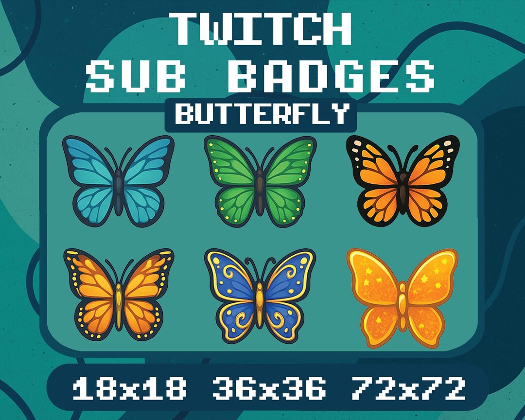 Butterfly Twitch Sub Badges Pack – Colorful Subscriber Loyalty Badges ...