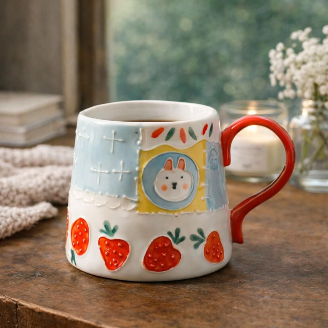 Hand Painted Ceramic Mug, Aesthetic Coffee Mug, Floral Patchwork Mug ...