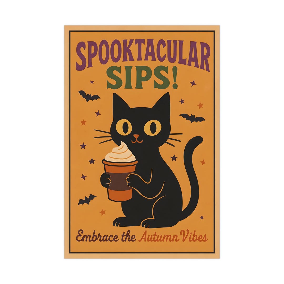 Spooktacular Cat Poster, Autumn Decor, Halloween Wall Art, Cozy Home ...