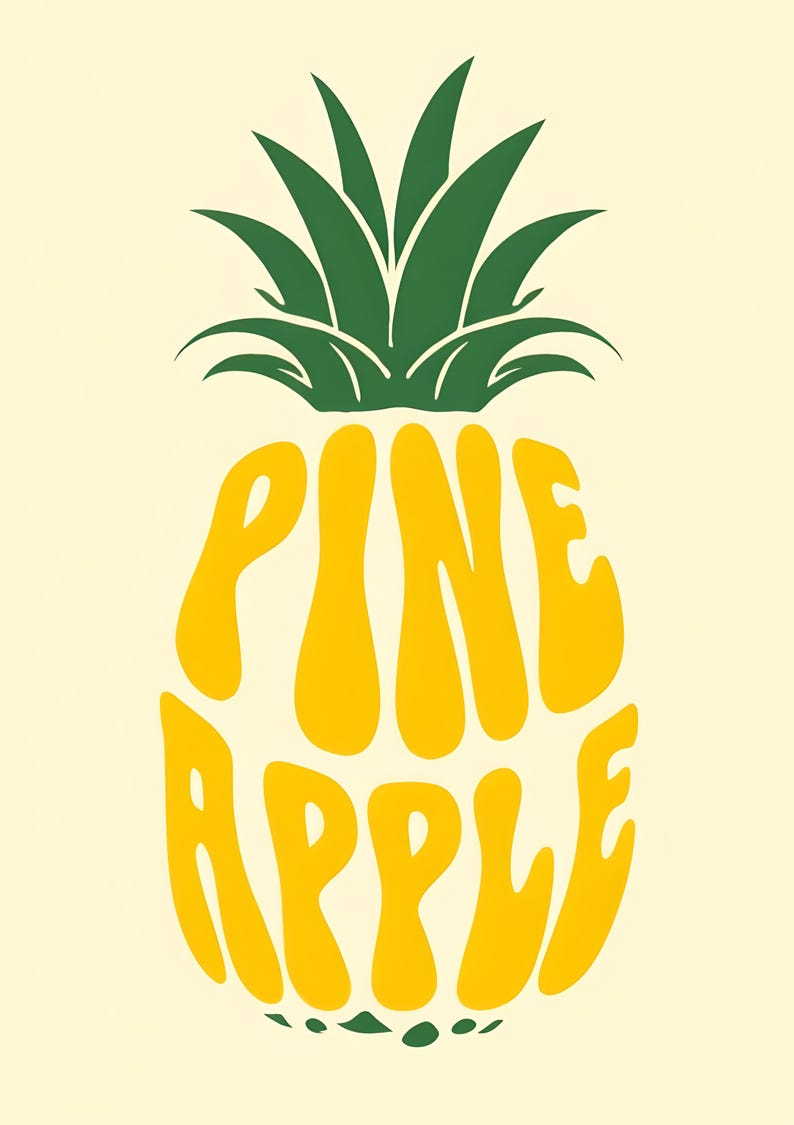 Retro Pineapple Poster | Bold Typography Illustration | Colourful ...