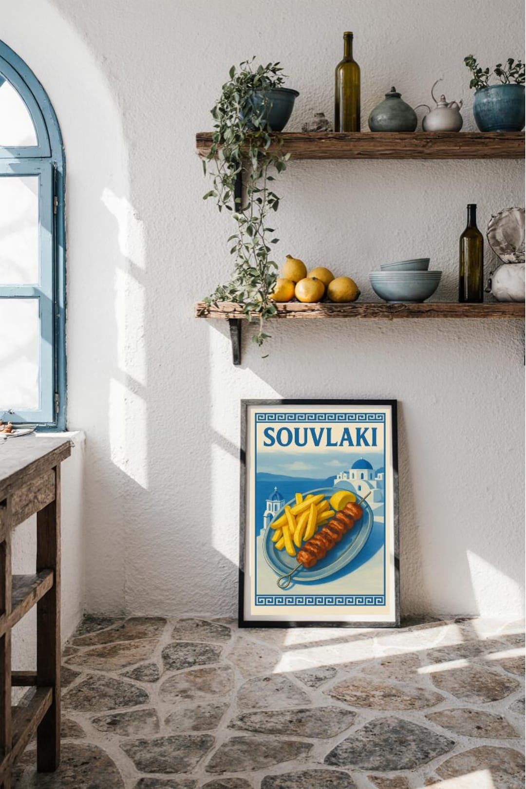 Souvlaki Poster, Greek Food Wall Art – Retro Greece Print, Vintage ...
