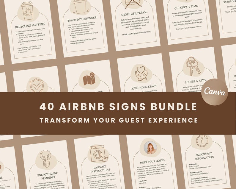 Airbnb Signs Bundle Editable Canva Template Printable Short Term Rental ...