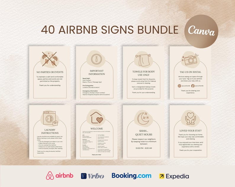 Airbnb Signs Bundle Editable Canva Template Printable Short Term Rental ...