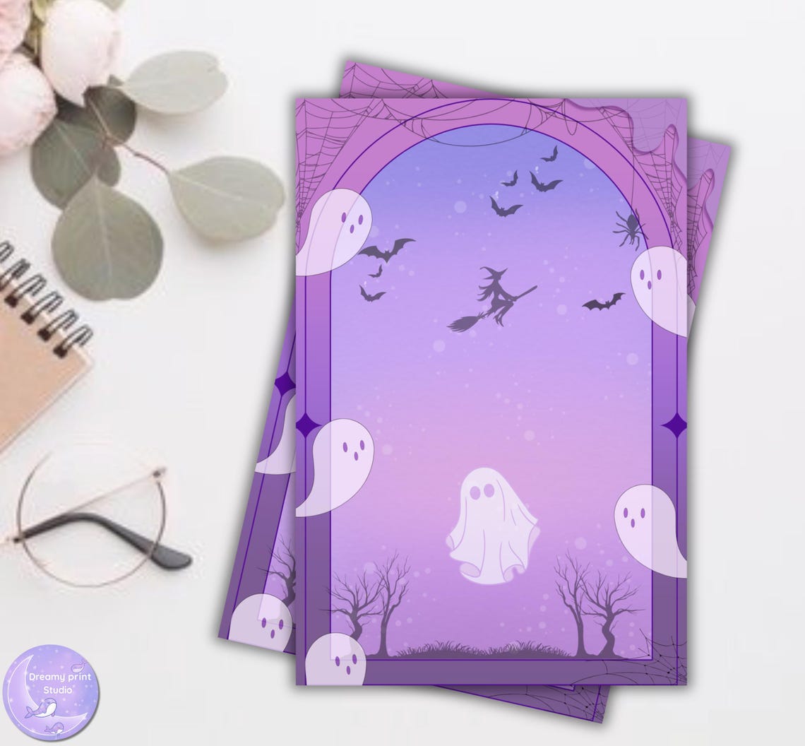 Spooky Ghost Notepad + Memo Pad Set: Halloween Stationery (digital ...